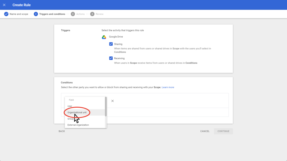 How to enable trust rules for Google Drive sharing